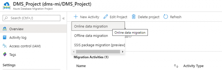Azure SQL Managed Instance / Database Migration Service (DMS) / Online ...